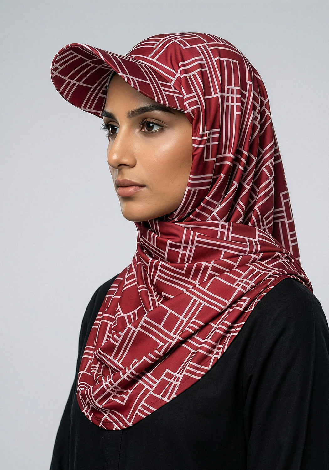 Turkish Hat Hijab - Patterned - Maroon - Hijabi.pk